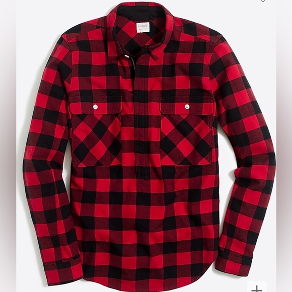 J. Crew Factory | Tops | J Crew Buffalo Check Shirt Jacket Red Black ...